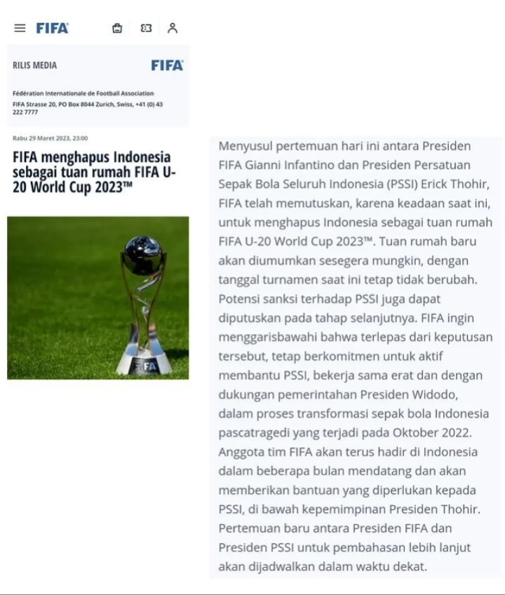 Indonesia Sebagai Tuan Rumah Piala Dunia U-20 Batal Salah siapa?